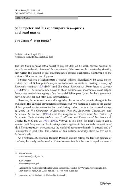 (PDF) Schumpeter and his contemporaries—précis and road marks