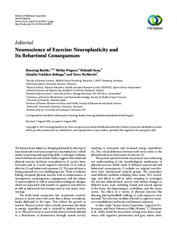 Pdf Neuroscience Of Exercise Neuroplasticity And Its Behavioral