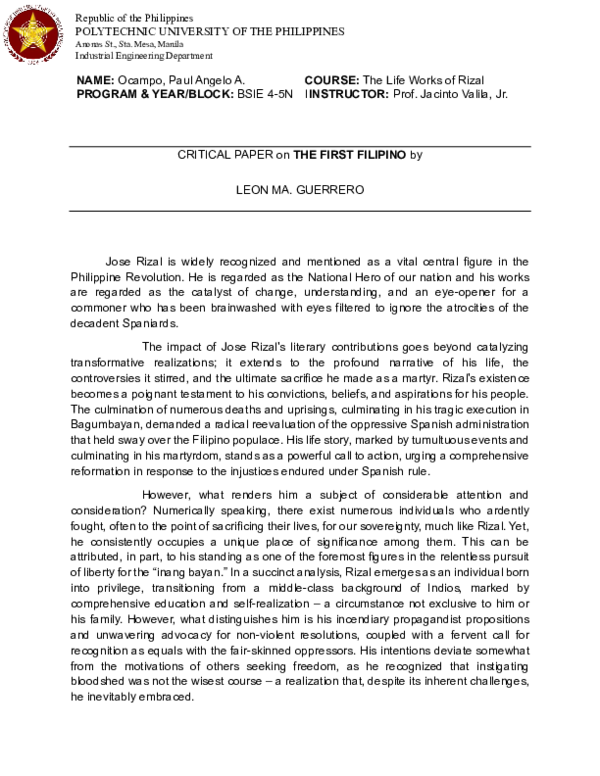 (PDF) CRITICAL PAPER 1 - The First Filipino