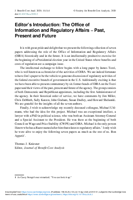 (PDF) Editor’s Introduction: The Office of Information and Regulatory Affairs – Past, Present ...