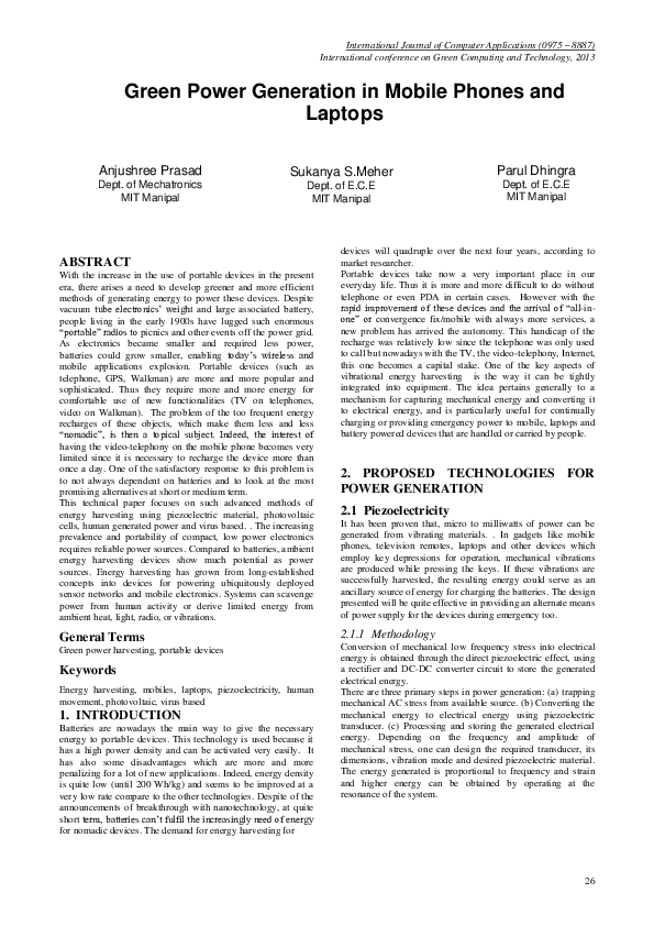 (PDF) Green Power Generation in Mobile Phones and Laptops