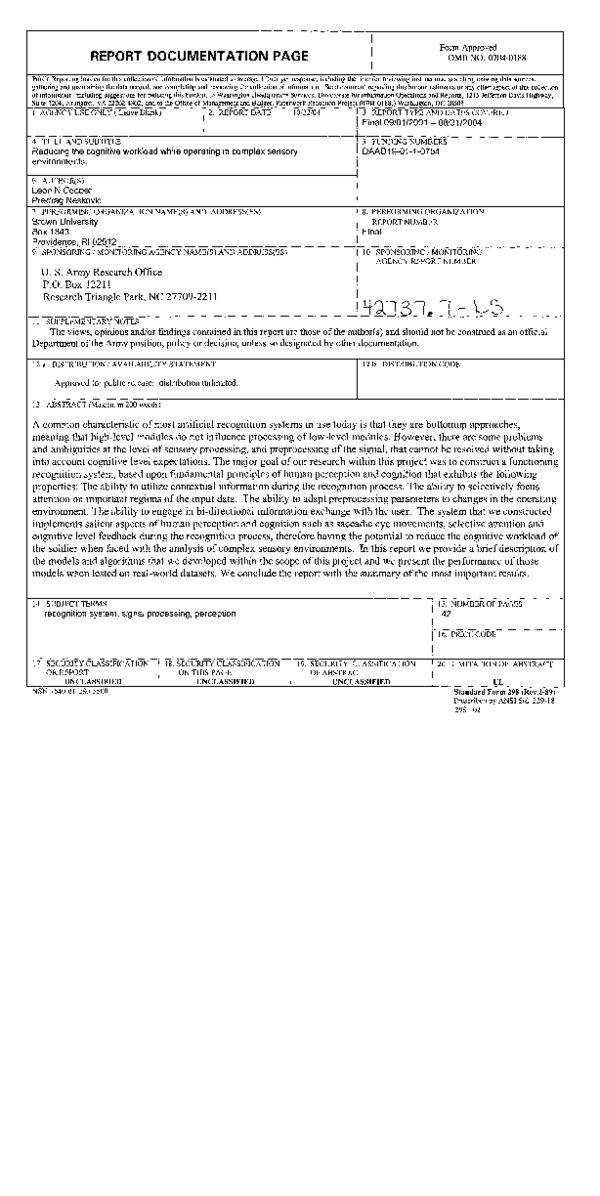 Pdf Reducing The Cognitive Workload While Operating In Complex Sensory Environments Predrag