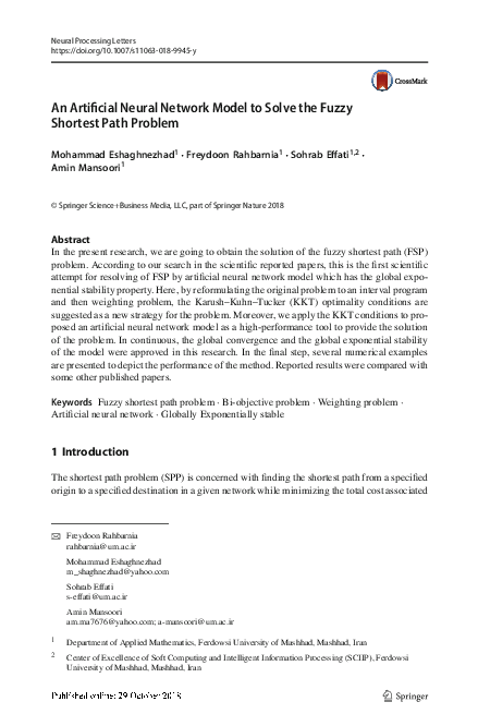 Pdf An Artificial Neural Network Model To Solve The Fuzzy Shortest Path Problem