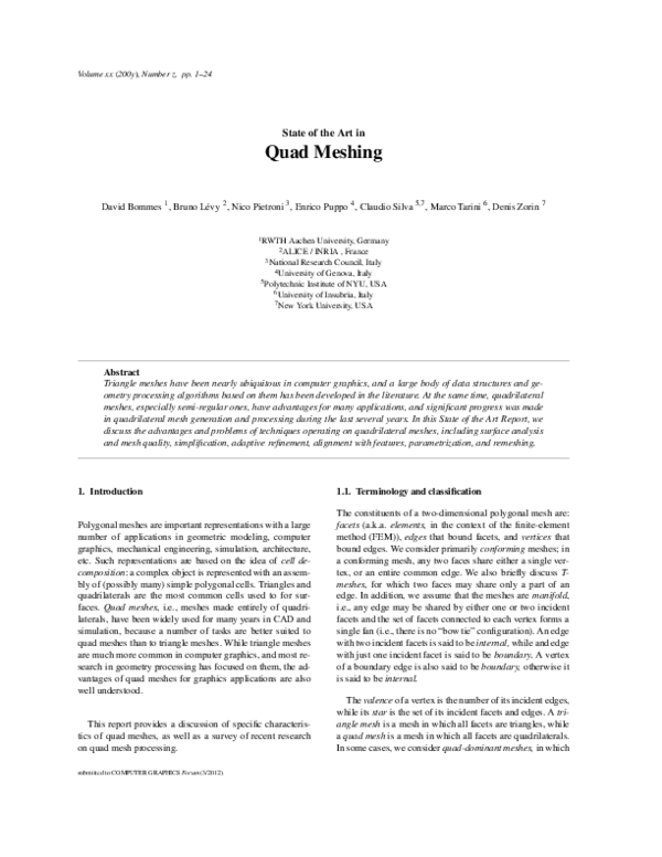 (PDF) Quad Meshing | Enrico Puppo - Academia.edu