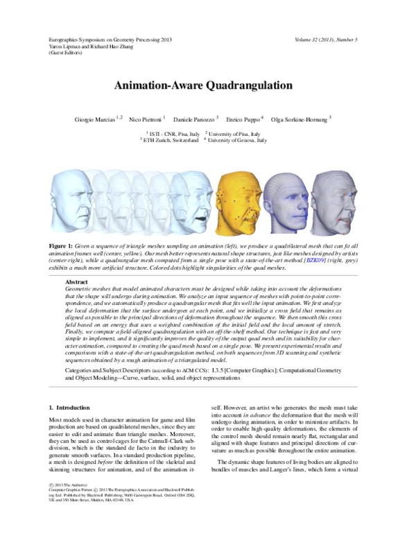 (PDF) Animation-Aware Quadrangulation | Enrico Puppo - Academia.edu