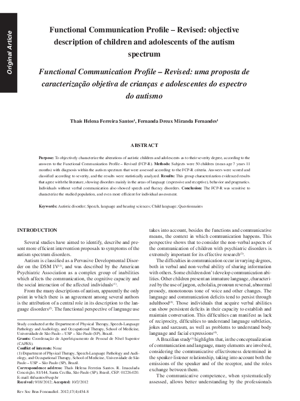 (PDF) Functional Communication Profile - Revised: objective description ...