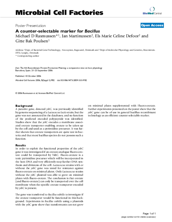 (PDF) A counter-selectable marker for Bacillus