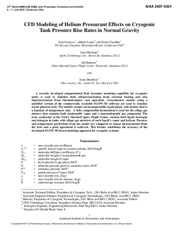 (PDF) CFD Modeling of Helium Pressurant Effects on Cryogenic Tank ...