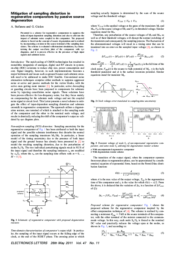 Pdf Mitigation Of Sampling Distortion In Regenerative Comparators By Passive Source Degeneration