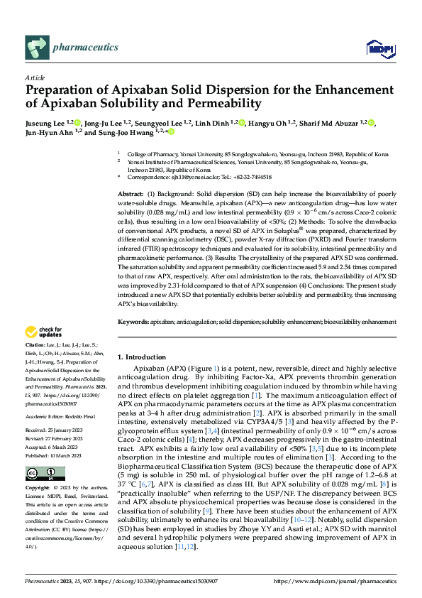 Pdf Preparation Of Apixaban Solid Dispersion For The Enhancement Of Apixaban Solubility And