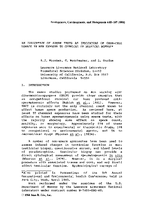 (PDF) An evaluation of sperm tests as indicators of germ‐cell damage in ...