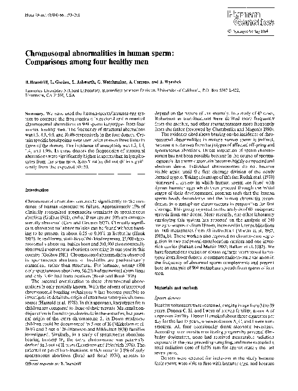 (PDF) Chromosomal abnormalities in human sperm: Comparisons among four healthy men