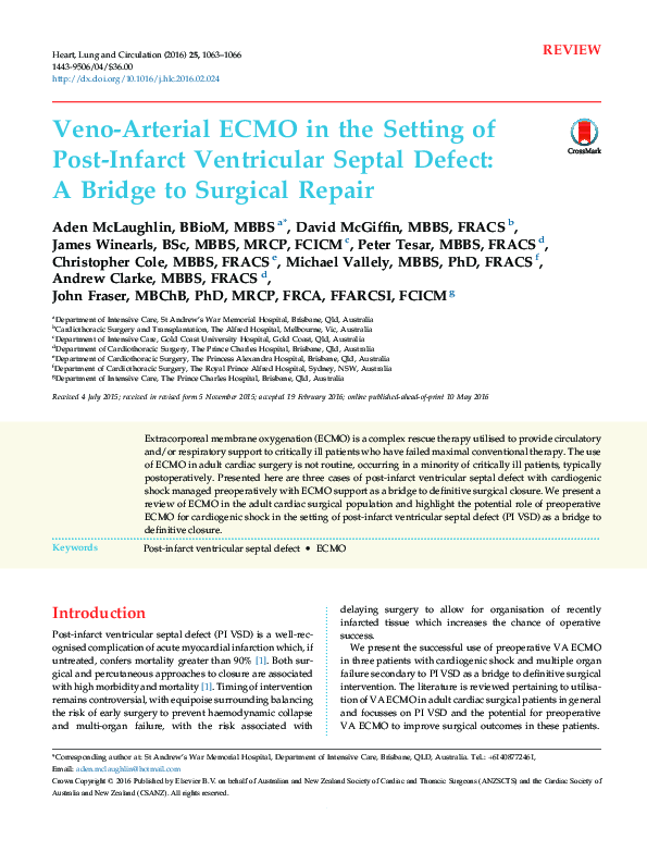 (PDF) Veno-Arterial ECMO in the Setting of Post-Infarct Ventricular ...