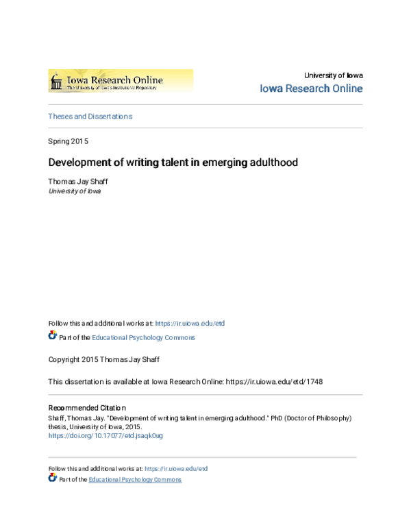 (PDF) Development of writing talent in emerging adulthood
