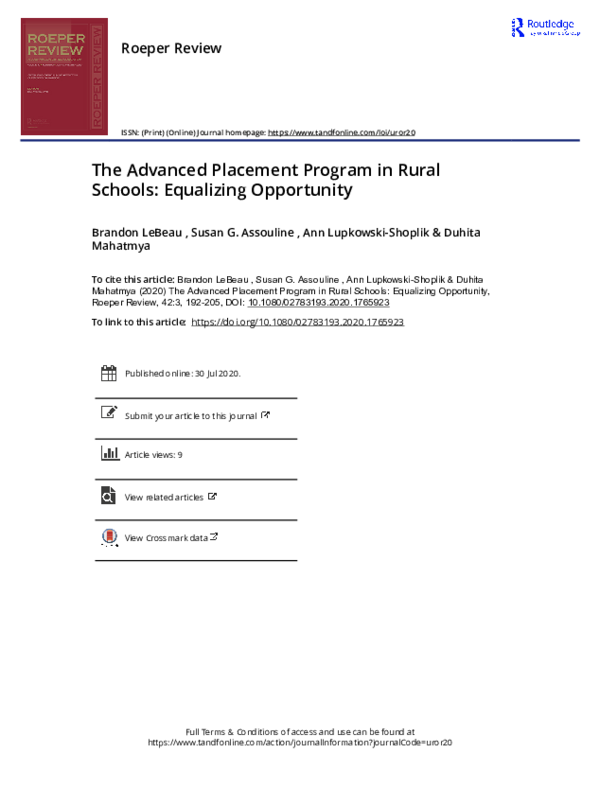 (PDF) The Advanced Placement Program in Rural Schools: Equalizing ...