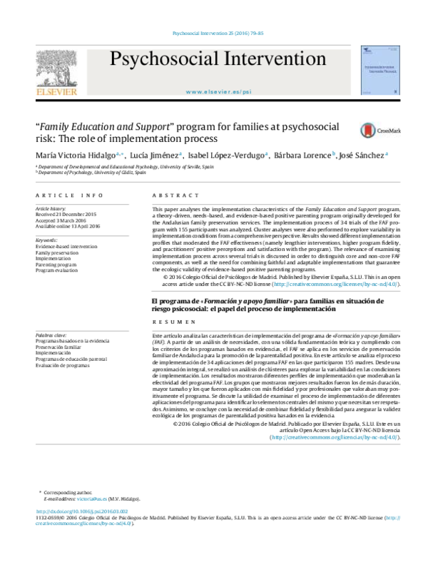 (PDF) “Family Education and Support” program for families at ...