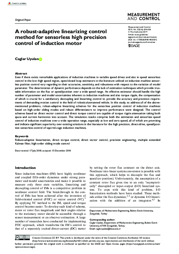 Pdf A Robust Adaptive Linearizing Control Method For Sensorless High Precision Control Of