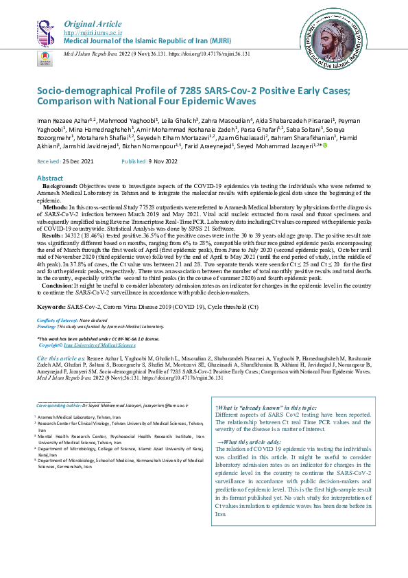 (PDF) Socio-demographical Profile of 7285 SARS-Cov-2 Positive Early ...