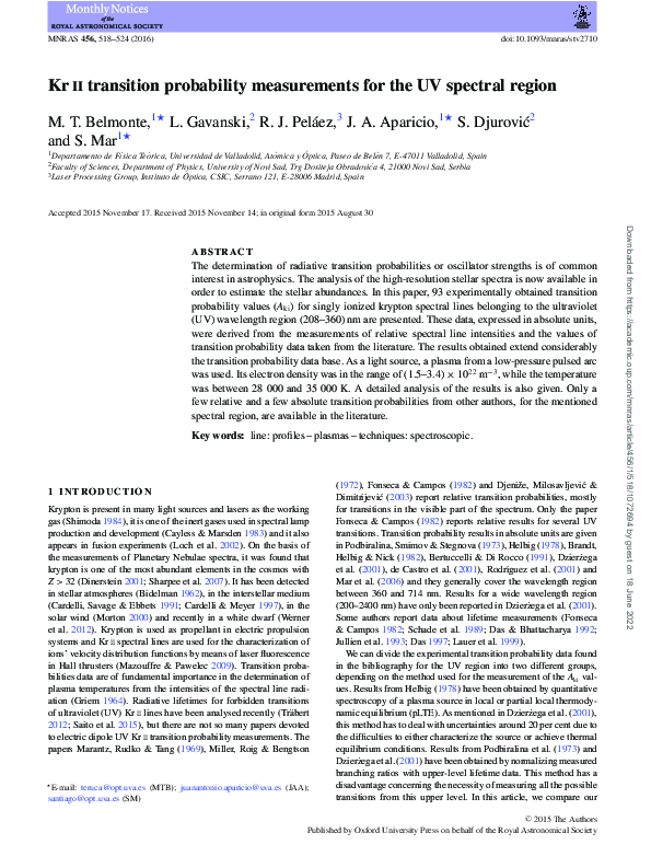 (PDF) Kr ii transition probability measurements for the UV spectral region | Maria Teresa ...