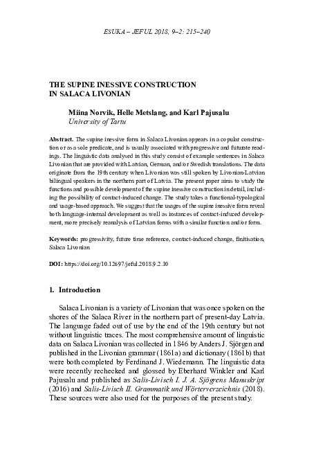(PDF) Functions and Development of Supine Inessive in Livonian