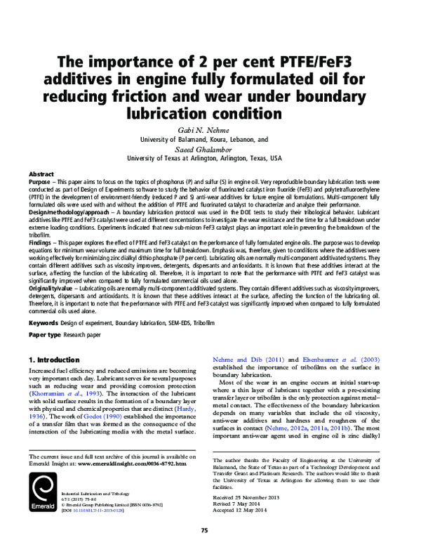 (PDF) The importance of 2 per cent PTFE/FeF3 additives in engine fully ...