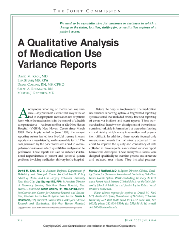 (PDF) A Qualitative Analysis of Medication Use Variance Reports