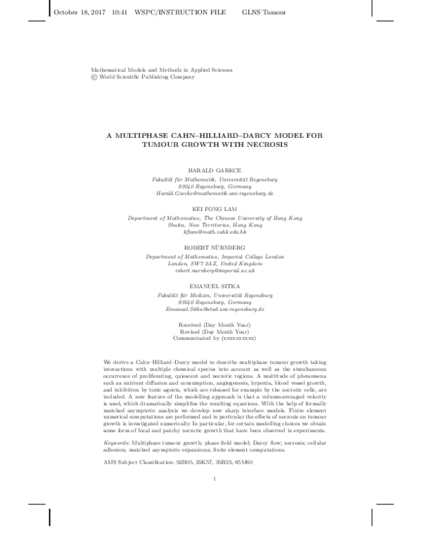 Pdf A Multiphase Cahn Hilliard Darcy Model For Tumour Growth With Necrosis