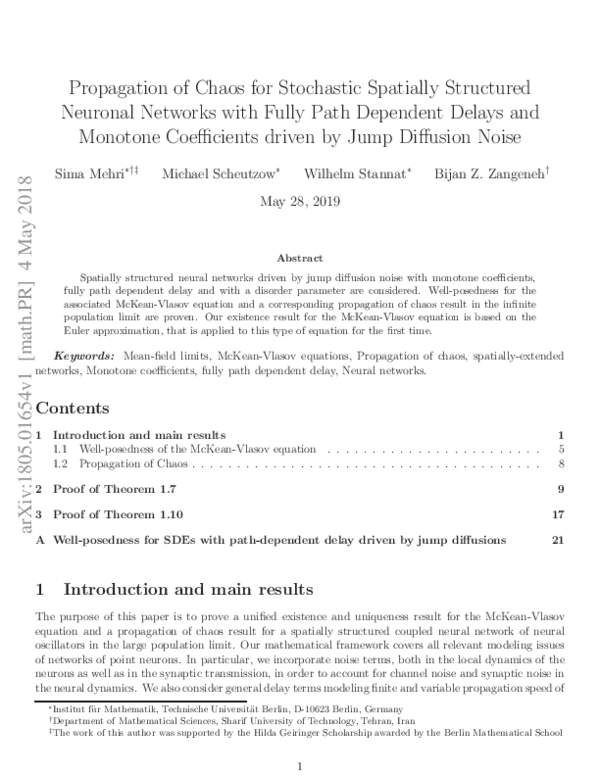 (PDF) Propagation of Chaos for Stochastic Spatially Structured Neuronal ...
