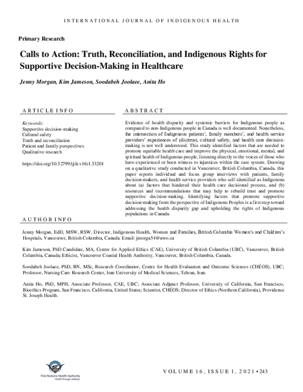 (PDF) Calls to Action: Truth, Reconciliation, and Indigenous Rights for ...