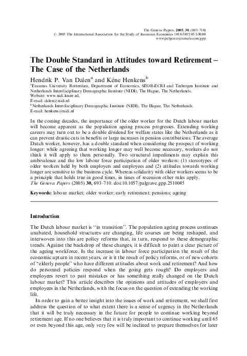 (PDF) The Double Standard in Attitudes toward Retirement – The Case of the Netherlands | K ...