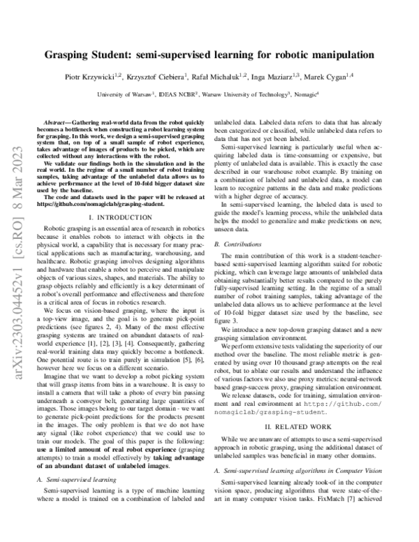 (PDF) Grasping Student: semi-supervised learning for robotic manipulation