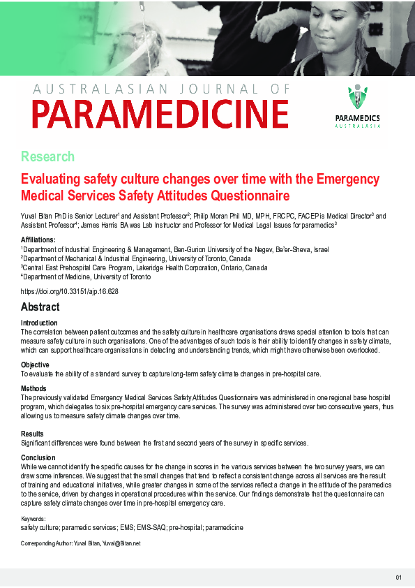 (PDF) Evaluating Safety Culture Changes over Time with the Emergency ...