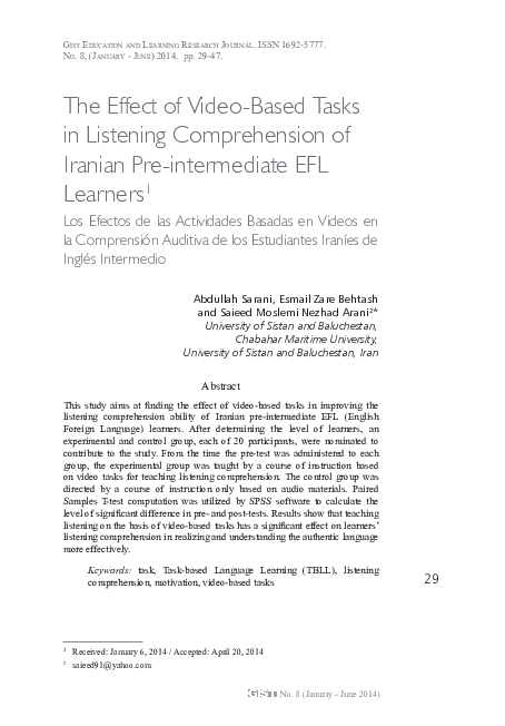 (PDF) The Effect of Video-Based Tasks in Listening Comprehension of