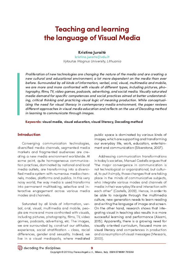 (PDF) Teaching and learning the language of visual media