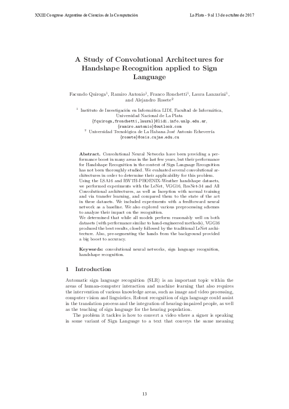 (PDF) A Study of Convolutional Architectures for Handshape Recognition applied to Sign Language