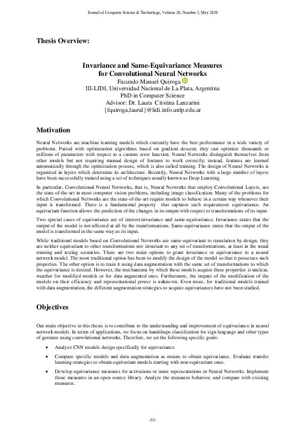 (PDF) Thesis Overview Invariance and Same-Equivariance Measures for Convolutional Neural Networks