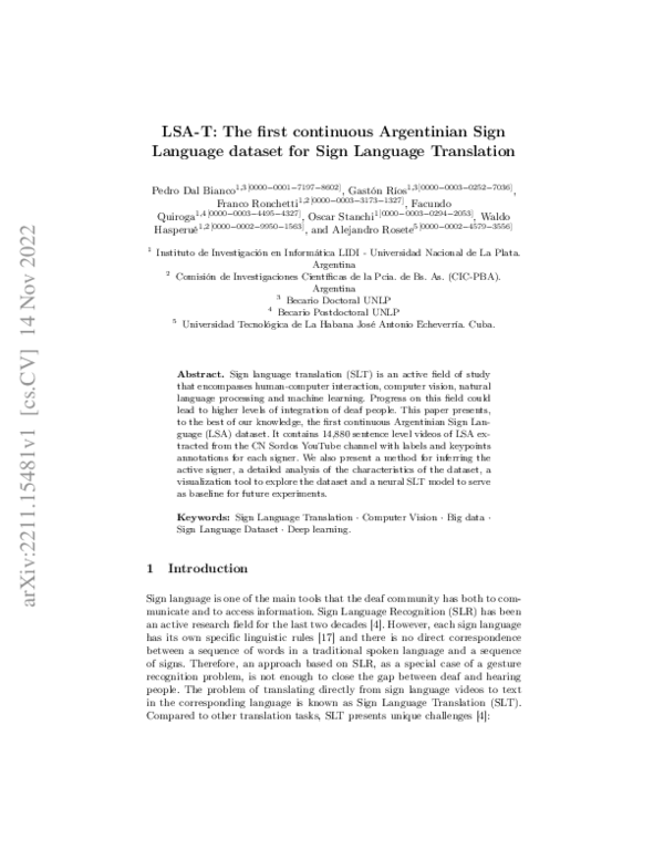 (PDF) LSA-T: The first continuous Argentinian Sign Language dataset for ...