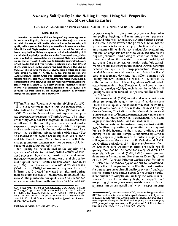 (PDF) Assessing Soil Quality in the Rolling Pampa, Using Soil ...