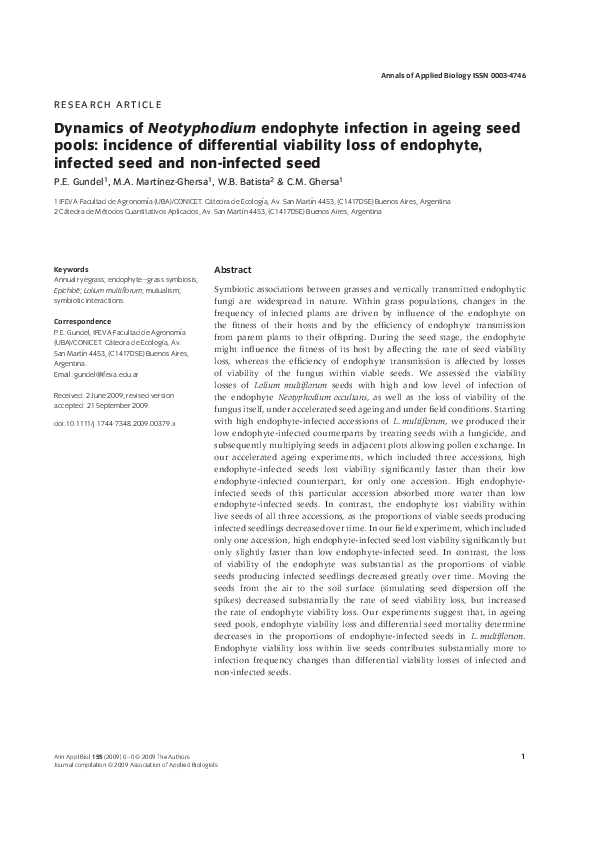 (PDF) Dynamics of Neotyphodium endophyte infection in ageing seed pools ...