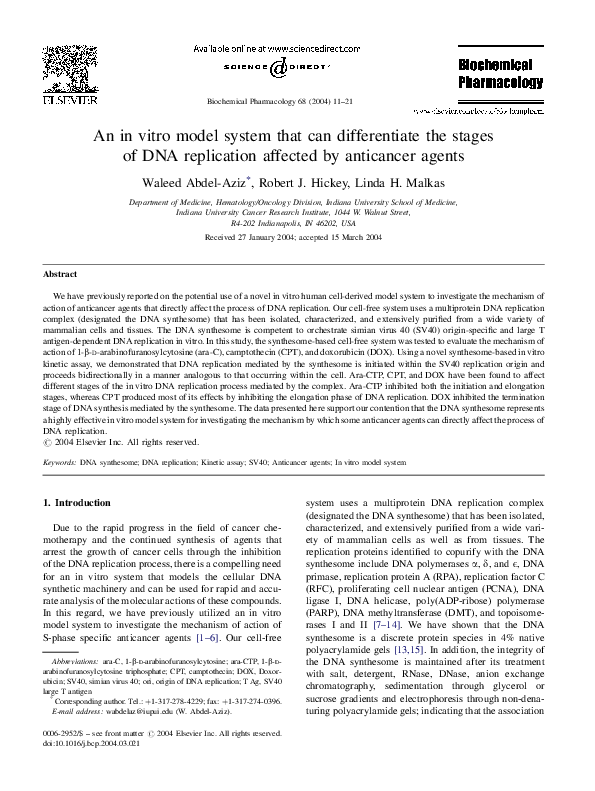(PDF) An in vitro model system that can differentiate the stages of DNA replication affected by ...