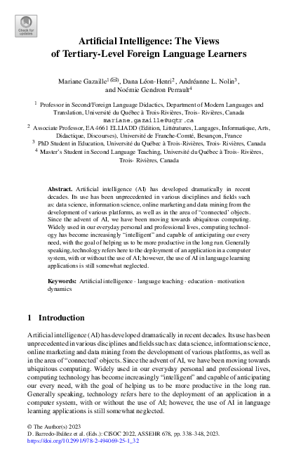 (PDF) Artificial Intelligence: The Views of Tertiary-Level Foreign Language Learners