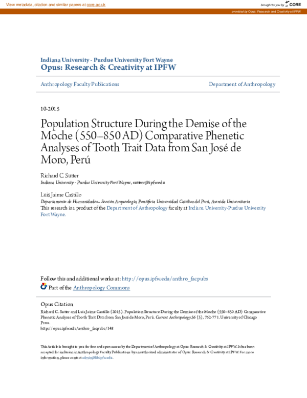 (PDF) Population Structure during the Demise of the Moche (550–850 AD)