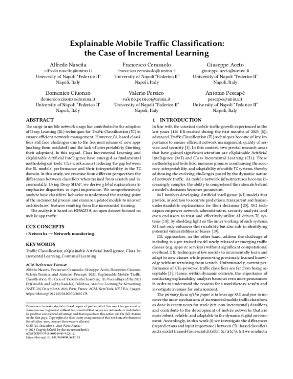(PDF) Explainable Mobile Traffic Classification: the Case of Incremental Learning