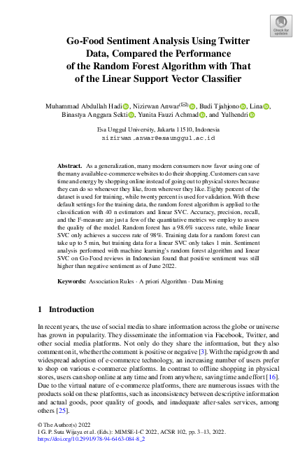 Pdf Go Food Sentiment Analysis Using Twitter Data Compared The Performance Of The Random