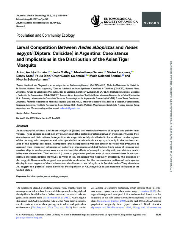 (PDF) Larval Competition Between Aedes albopictus and Aedes aegypti (Diptera: Culicidae) in ...