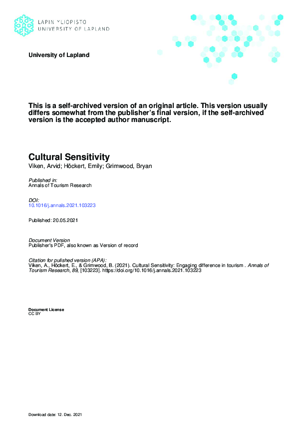 (PDF) Cultural sensitivity: Engaging difference in tourism