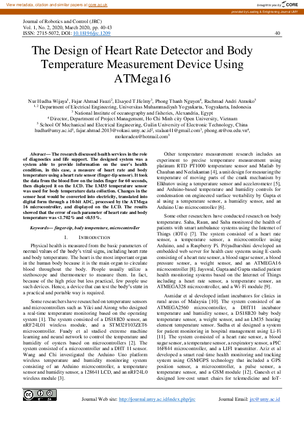 (PDF) The Design of Heart Rate Detector and Body Temperature Measurement Device Using ATMega16