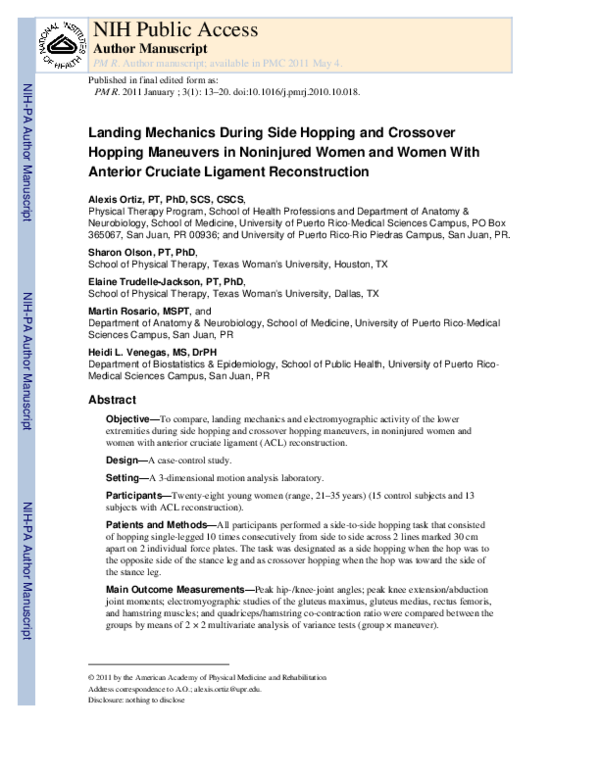(PDF) Landing Mechanics During Side Hopping and Crossover Hopping ...