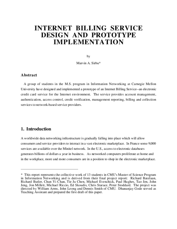 (PDF) Internet Billing Service Design and Prototype Implementation