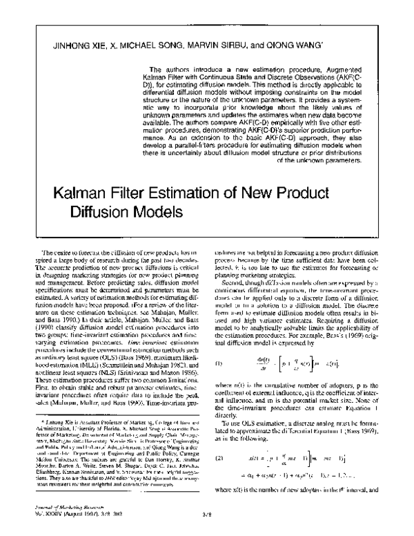 (PDF) Kalman Filter Estimation of New Product Diffusion Models